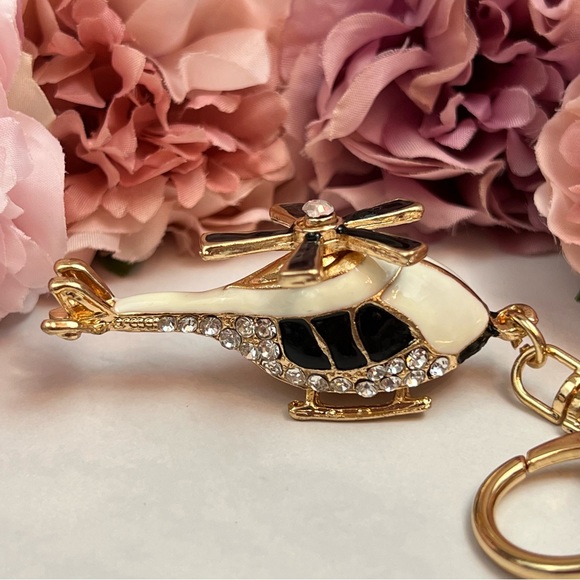 Accessories | Whimsical Black And White Crystal Helicopter Keychain ...